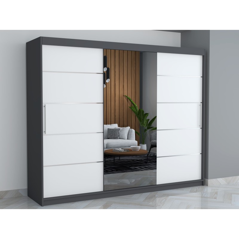 Dresing Smart 250 Gri cu Oglinda si Usi Albe