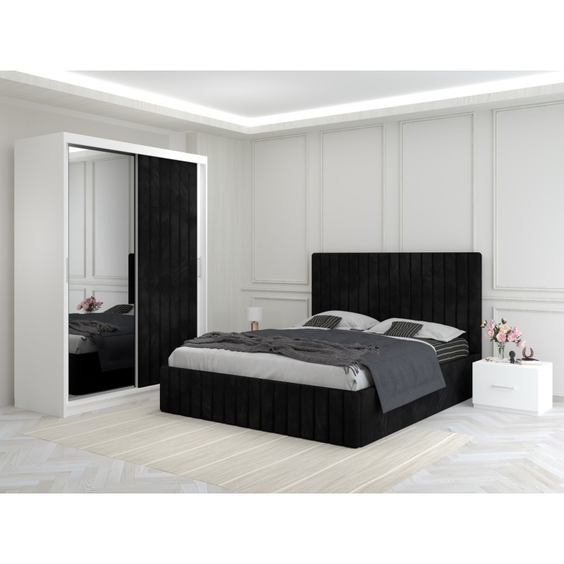 Dormitor Melania Negru cu Dressing Tapitat